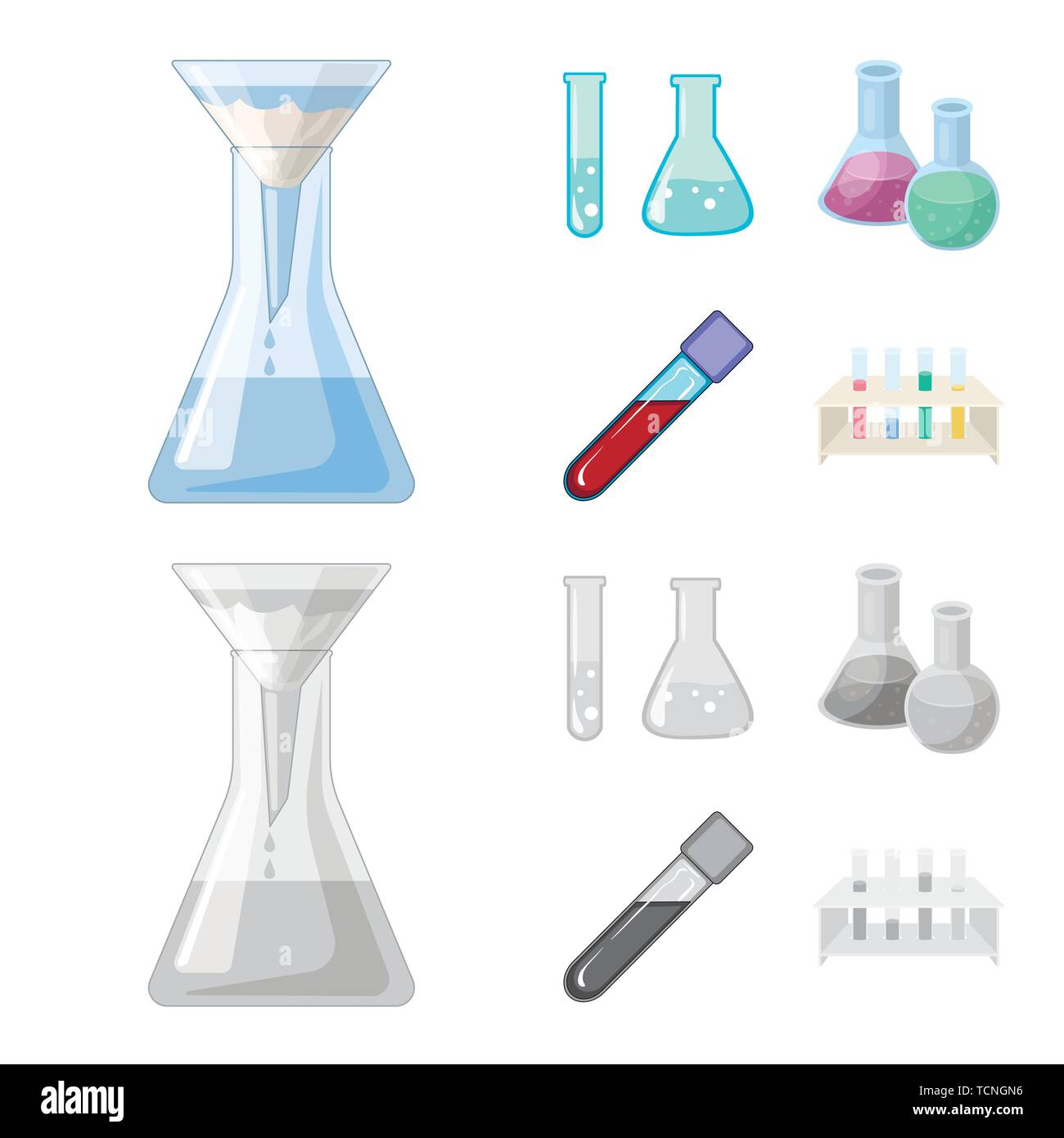 Vector design of flask and laboratory symbol. Set of flask and ...