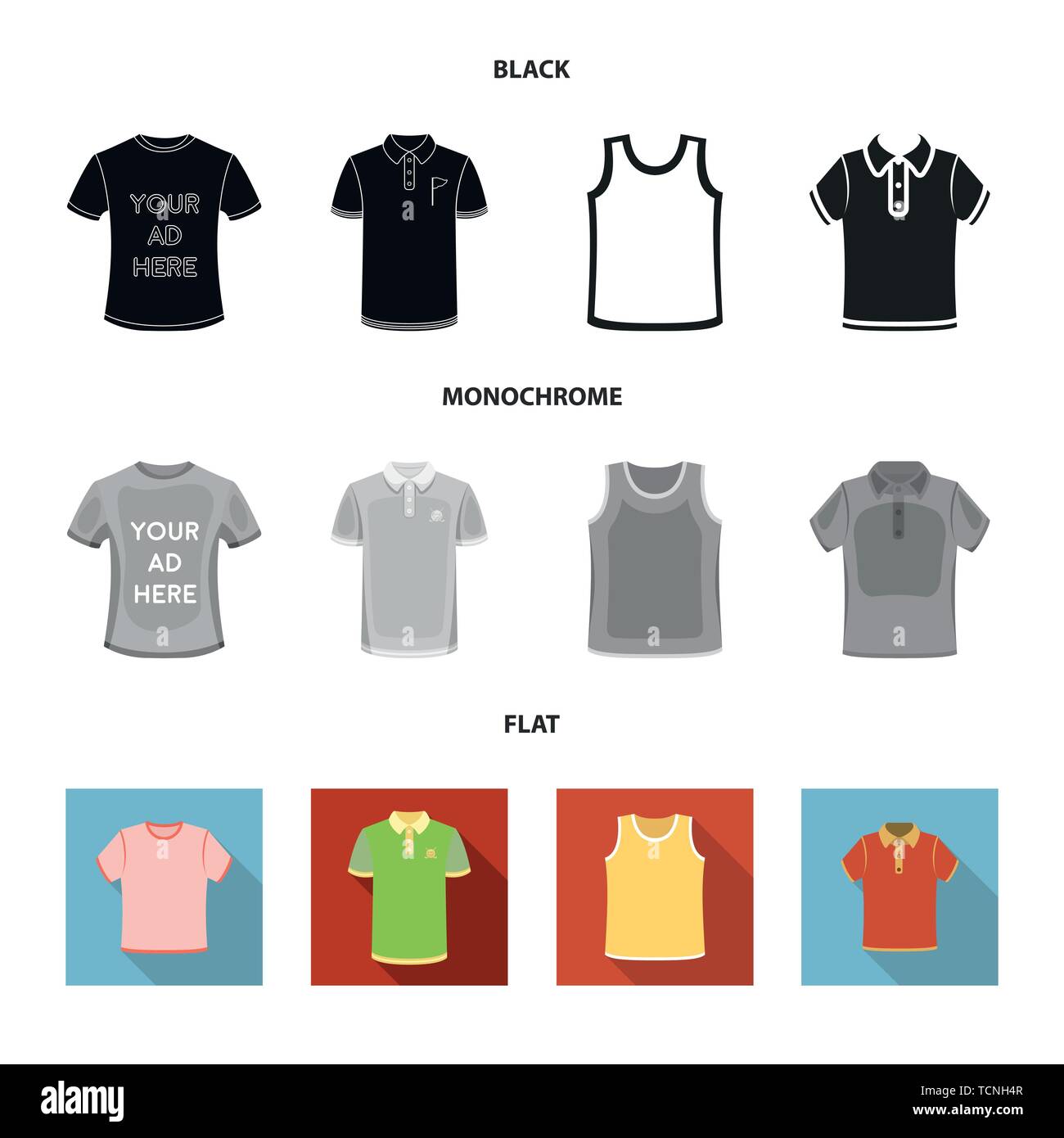 Vector illustration of clothes and wear sign. Set of clothes and short ...