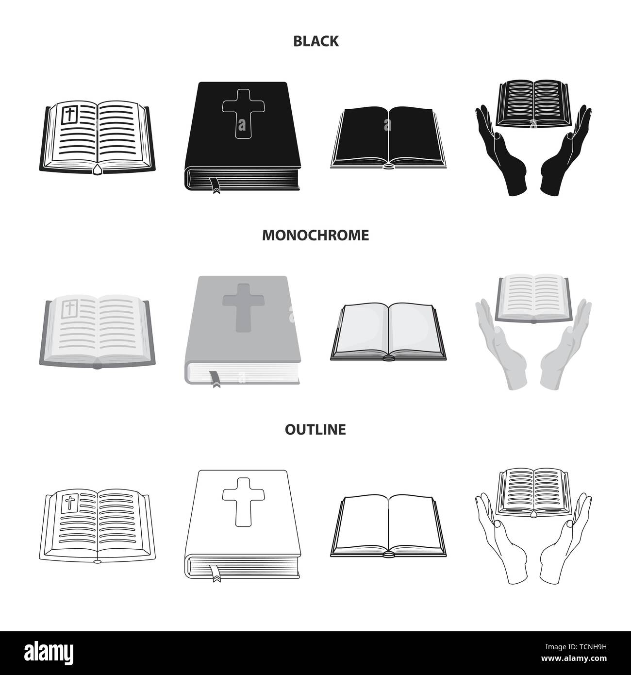 Vector design of book and christian symbol. Set of book and holy stock ...