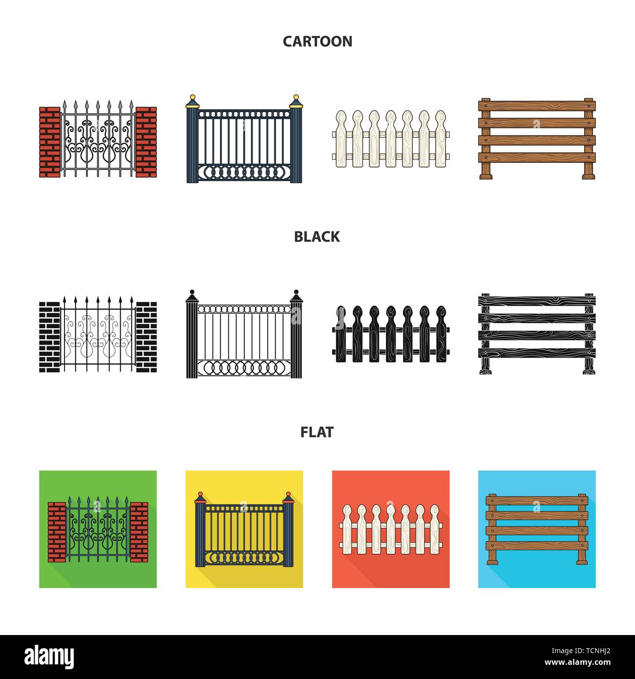 Vector illustration of gate and fence sign. Collection of gate and wall ...