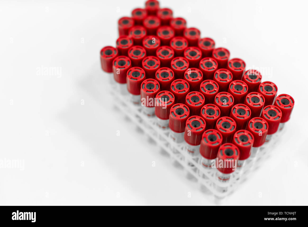 Closeup set of sterile vacuum test-tubes for blood sample. Science and ...