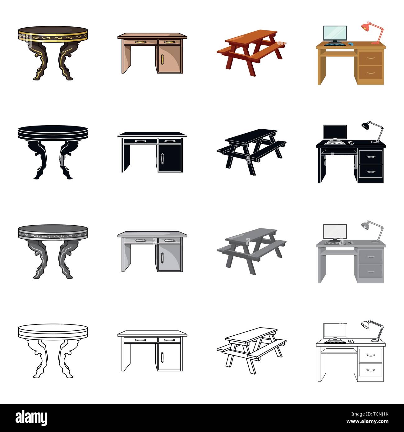 Vector design of table and wooden symbol. Set of table and desk stock ...