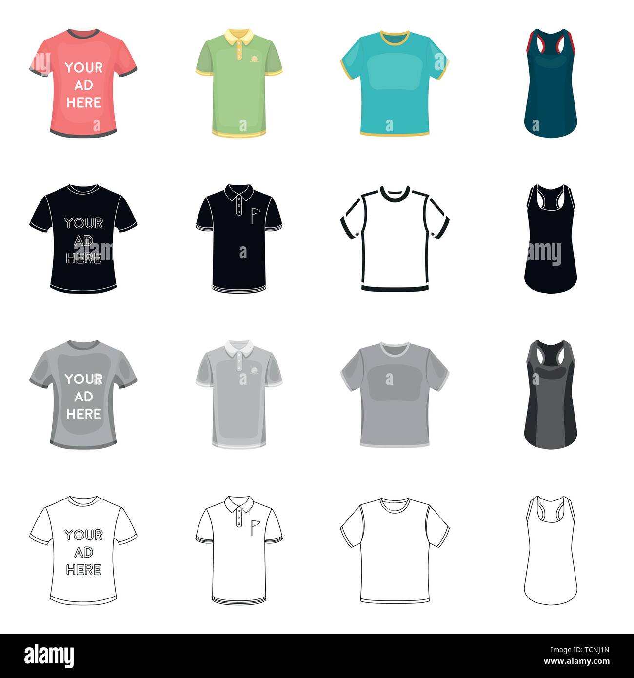Vector illustration of clothes and wear sign. Collection of clothes and ...