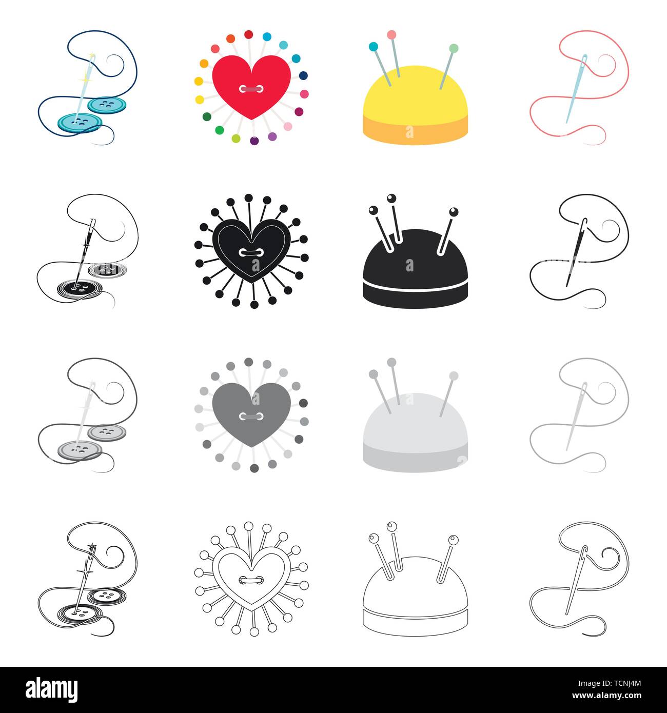Isolated object of pin and sewing logo. Collection of pin and sketch ...