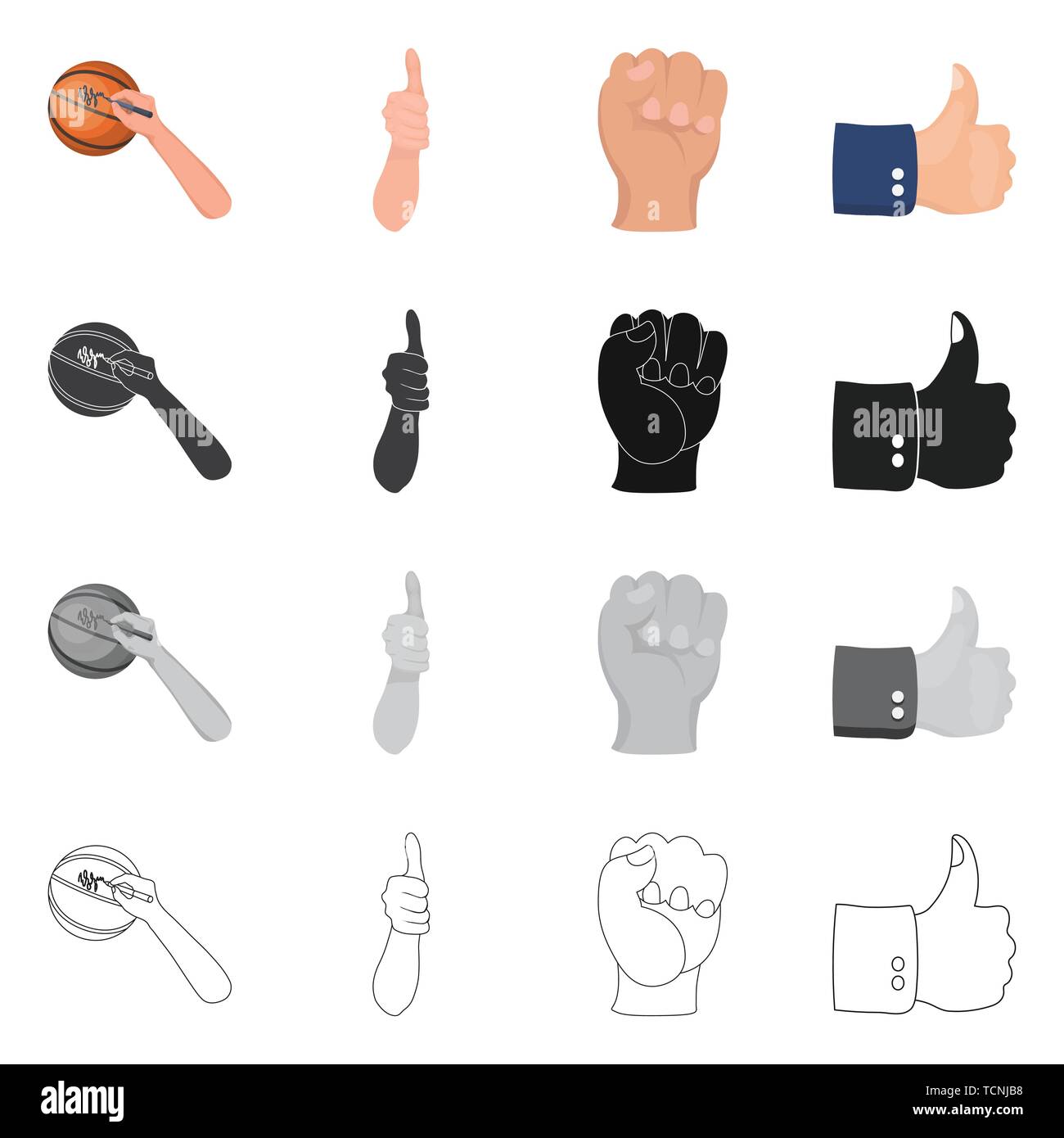 Vector design of animated and thumb symbol. Set of animated and gesture ...