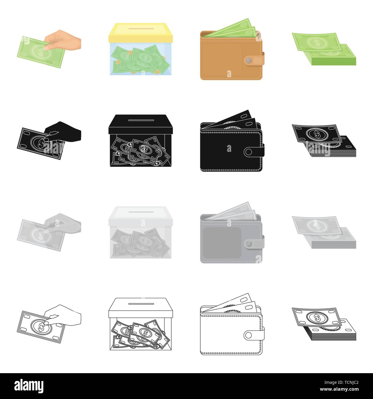 Vector illustration of cash and currency logo. Set of cash and stack ...