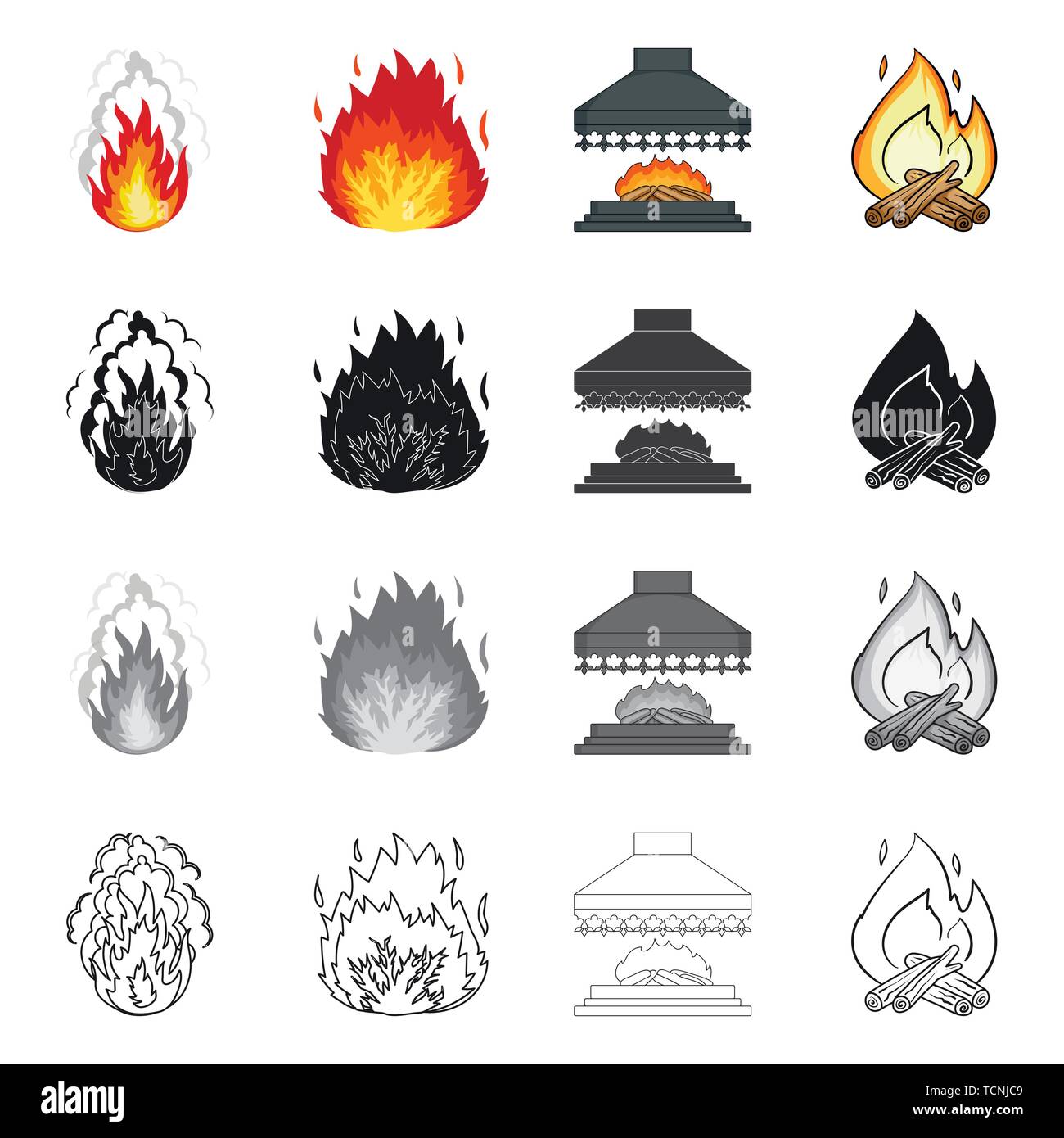 Isolated object of fire and flame sign. Set of fire and fireball stock ...