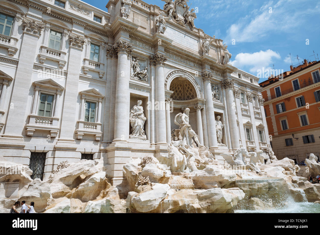 Panoramic view of Trevi Fountain in the Trevi district in Rome, Italy ...