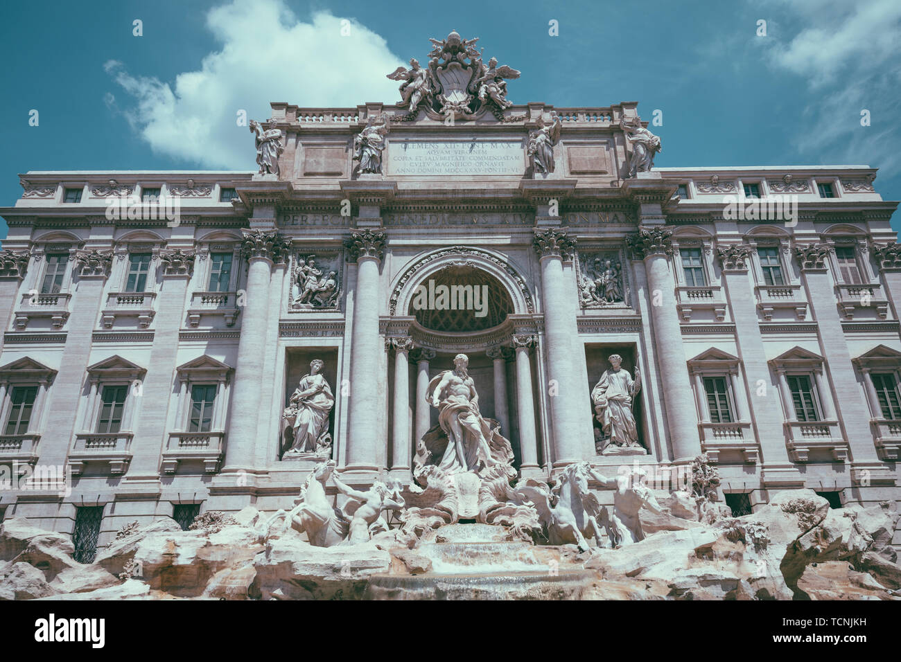 Panoramic view of Trevi Fountain in the Trevi district in Rome, Italy ...