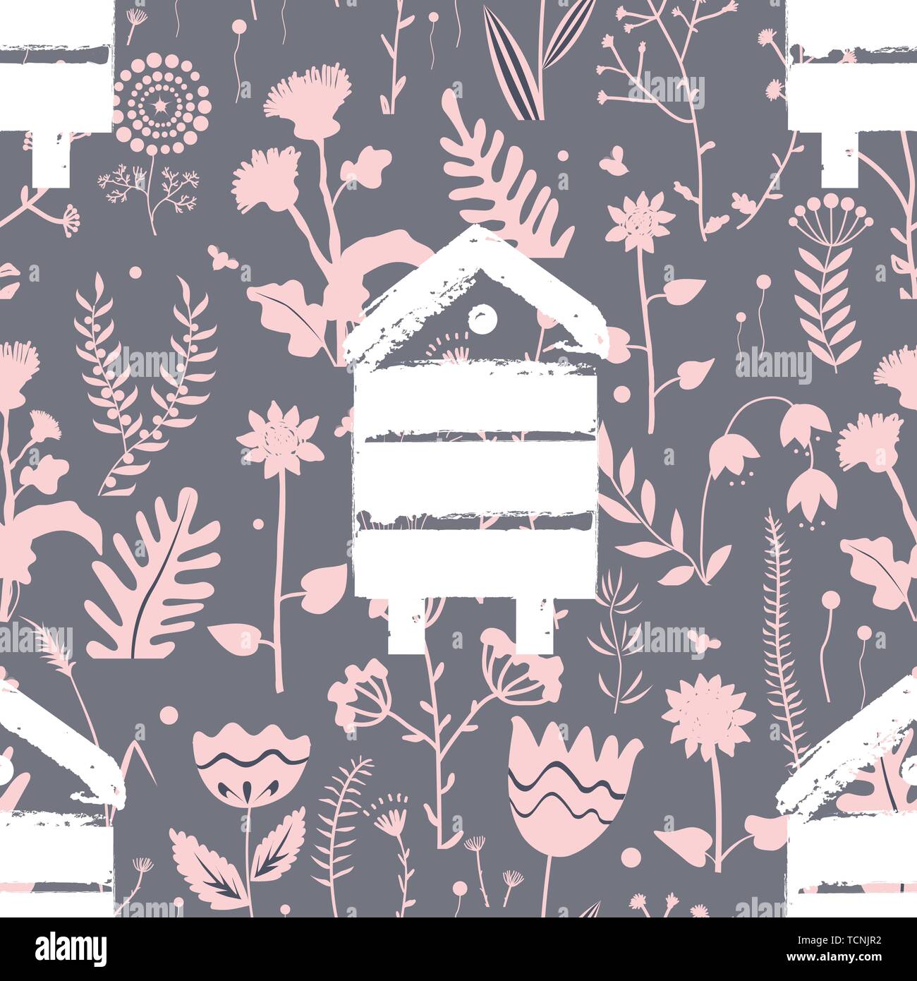 Vector nature seamless background with hand drawn wild herbs, flowers ...