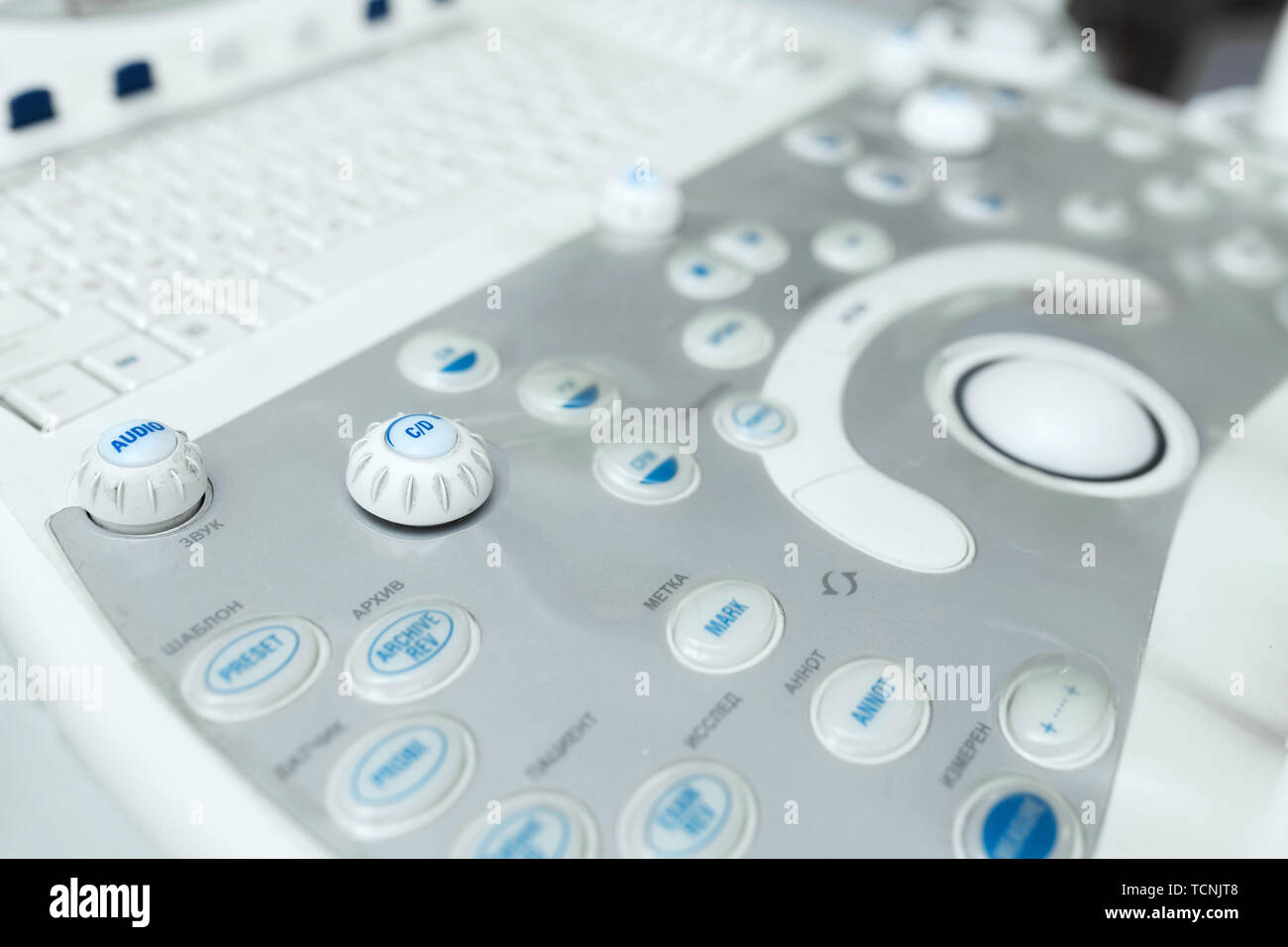 Ultrasound scanner and buttons closeup. Ultrasound sensors Stock Photo ...