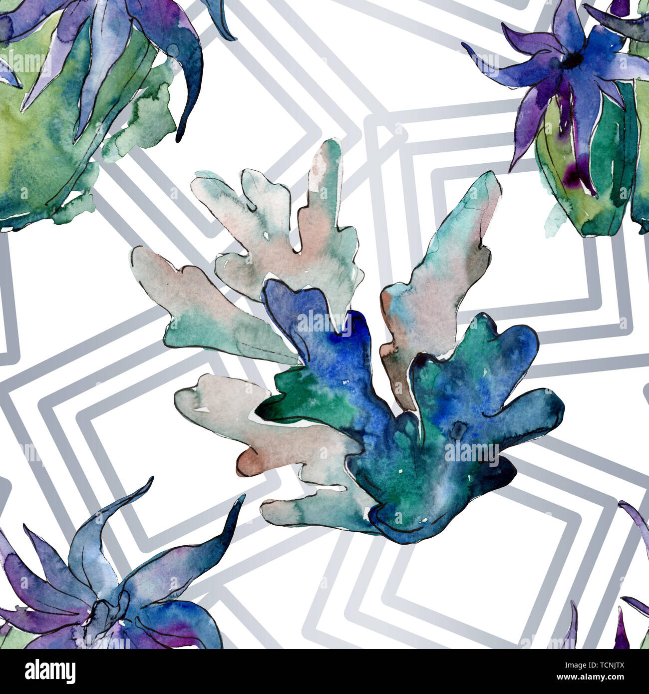 Colorful aquatic underwater nature coral reef. Watercolor illustration ...