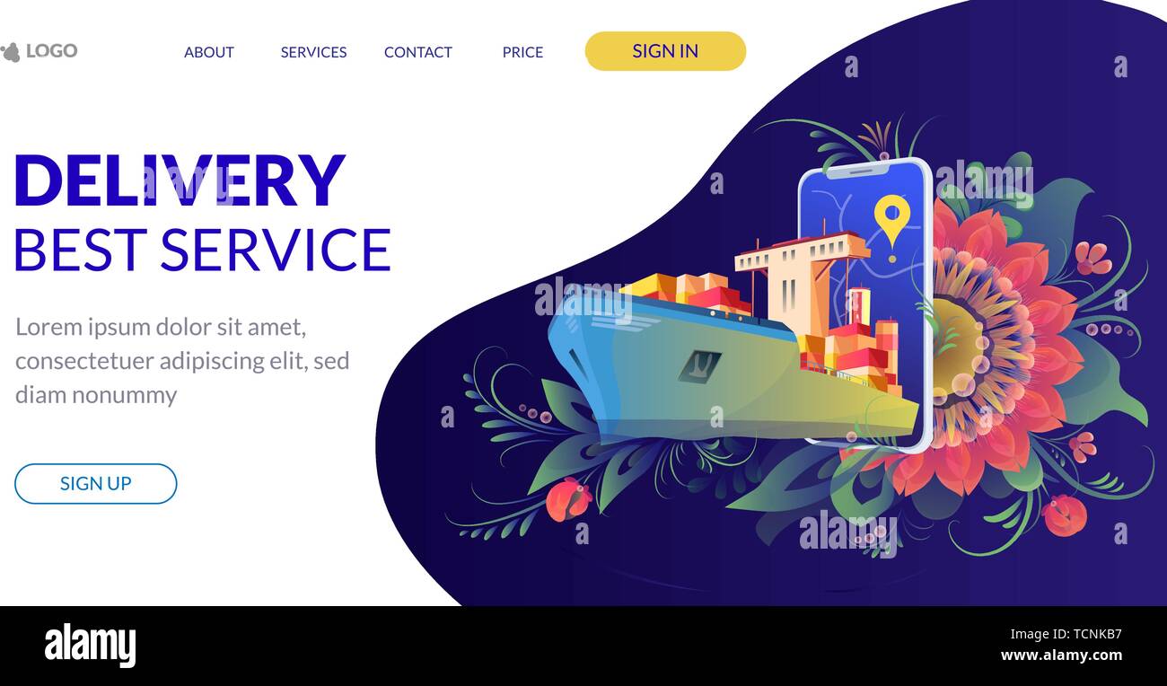 Web page design template for project delivery, transport, ship. Modern ...
