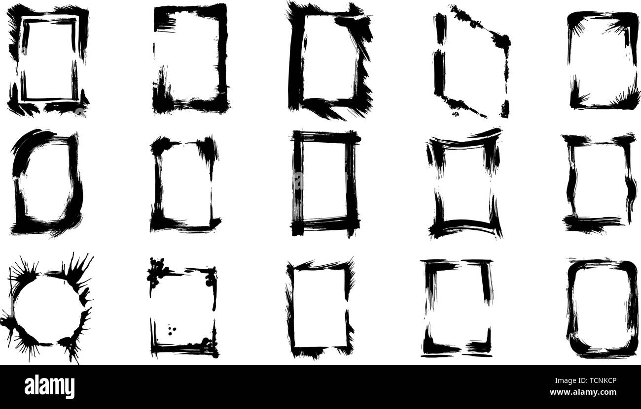 Vector Set of dry brush frames. Hand drawn artistic frames. Grunge ...