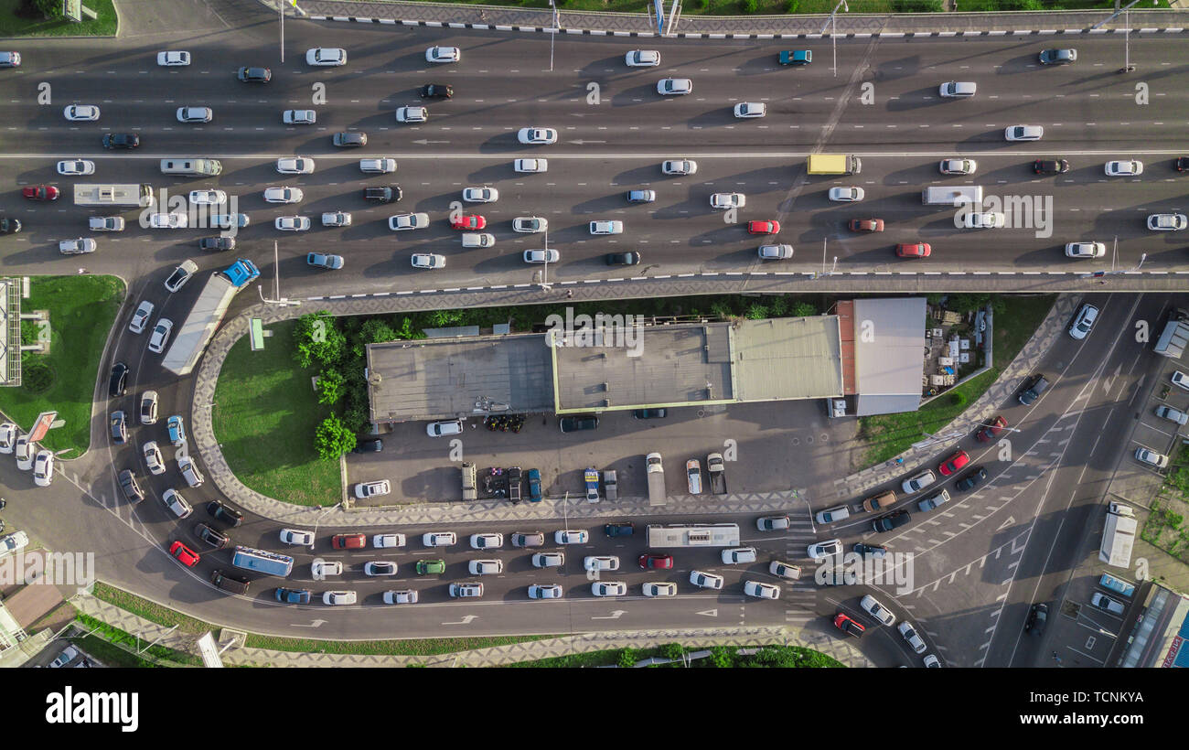 Drones Eye View - city traffic jam top view, transportation concept ...