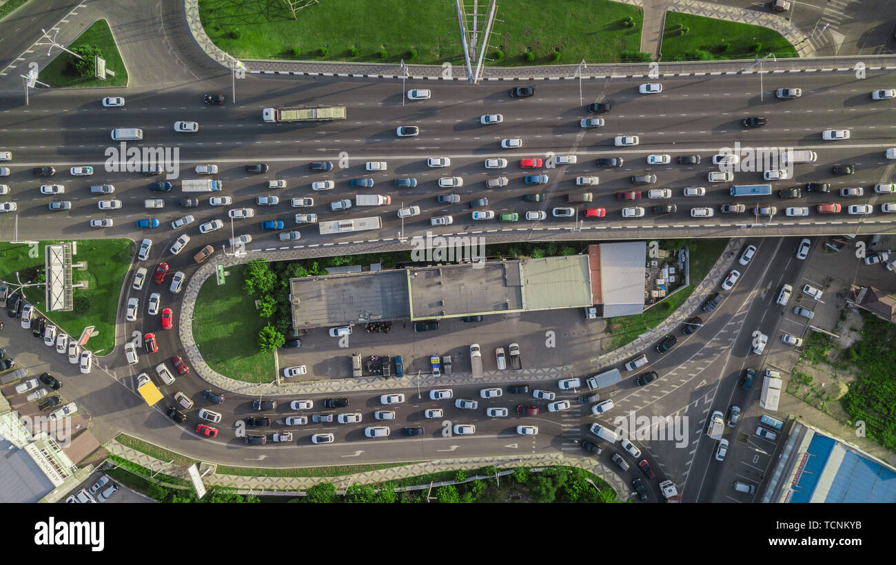 Drones Eye View - traffic jam drone, transportation concept Stock Photo ...