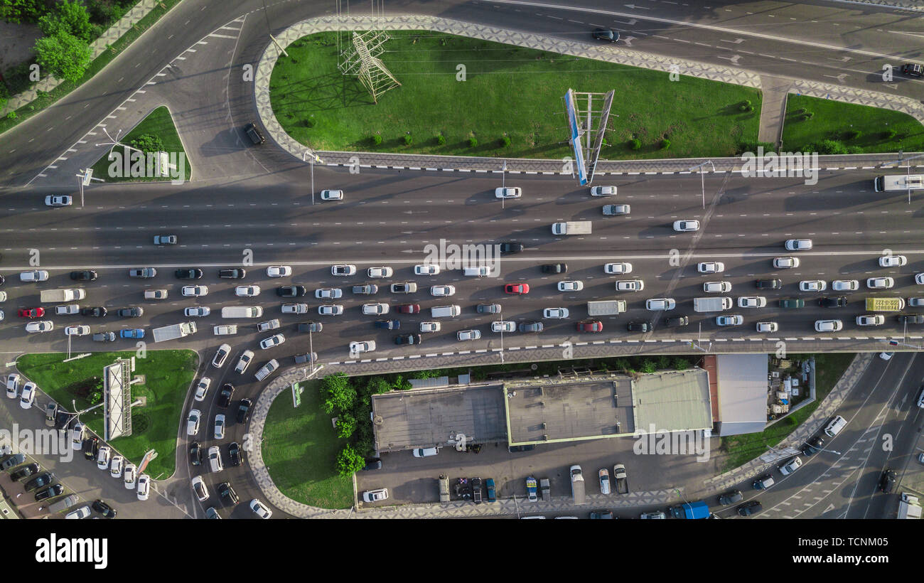 Drones Eye View - traffic jam top view, transportation concept Stock ...