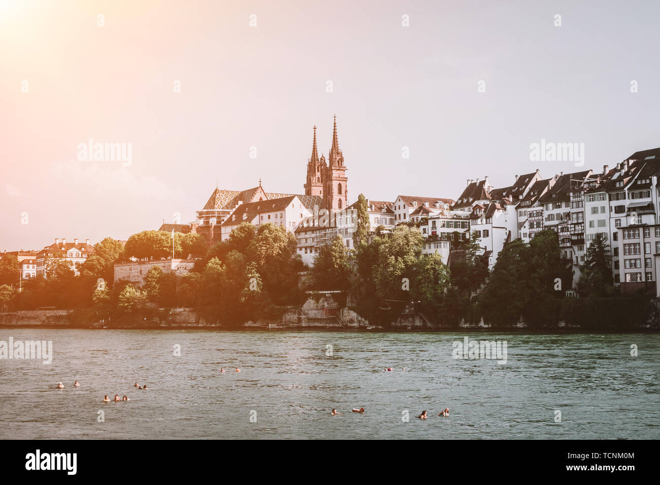 Basel, Switzerland - June 23, 2017: View on Basel city and river Rhine ...
