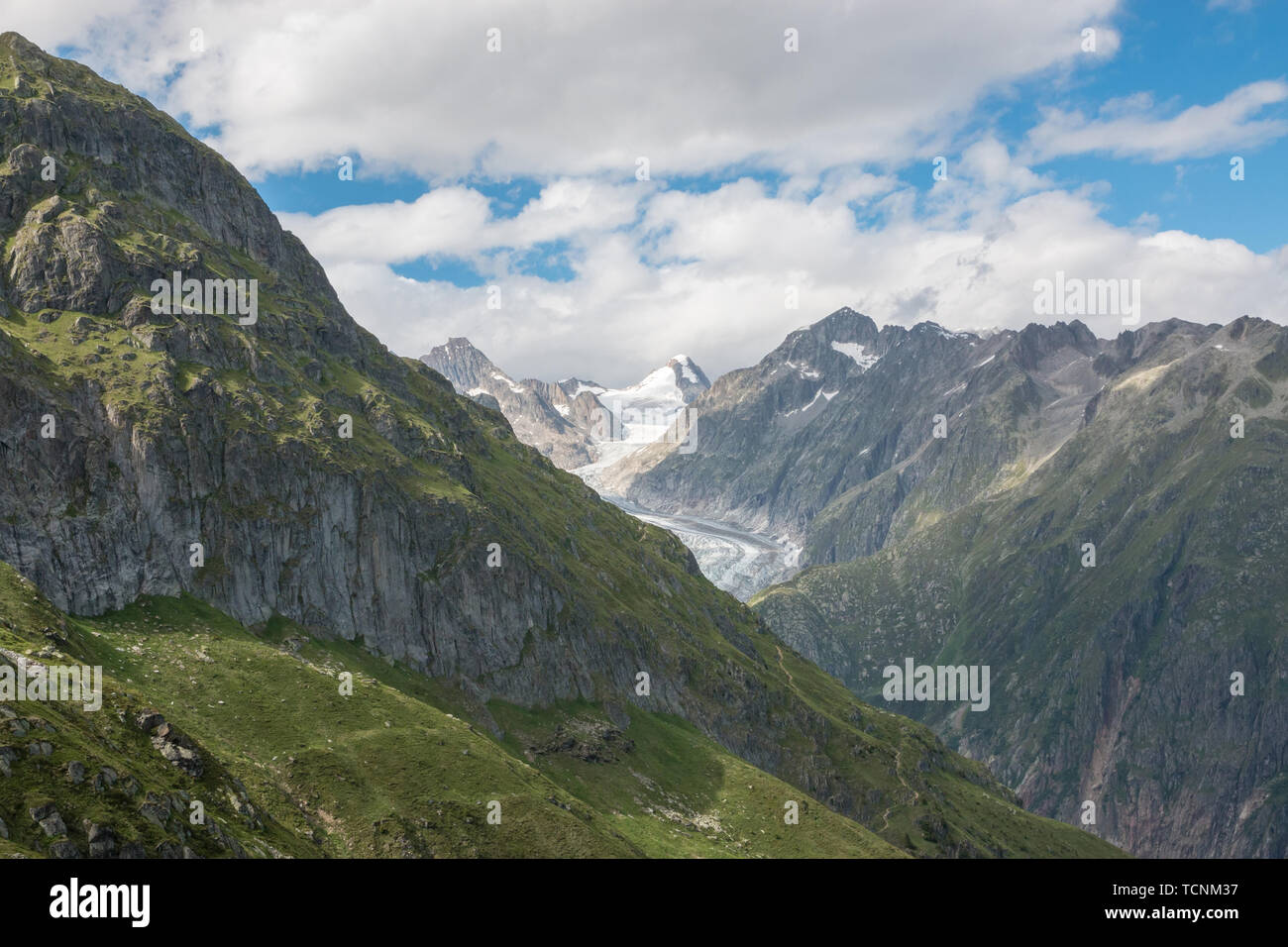 View closeup mountains scene, route great Aletsch Glacier in national ...