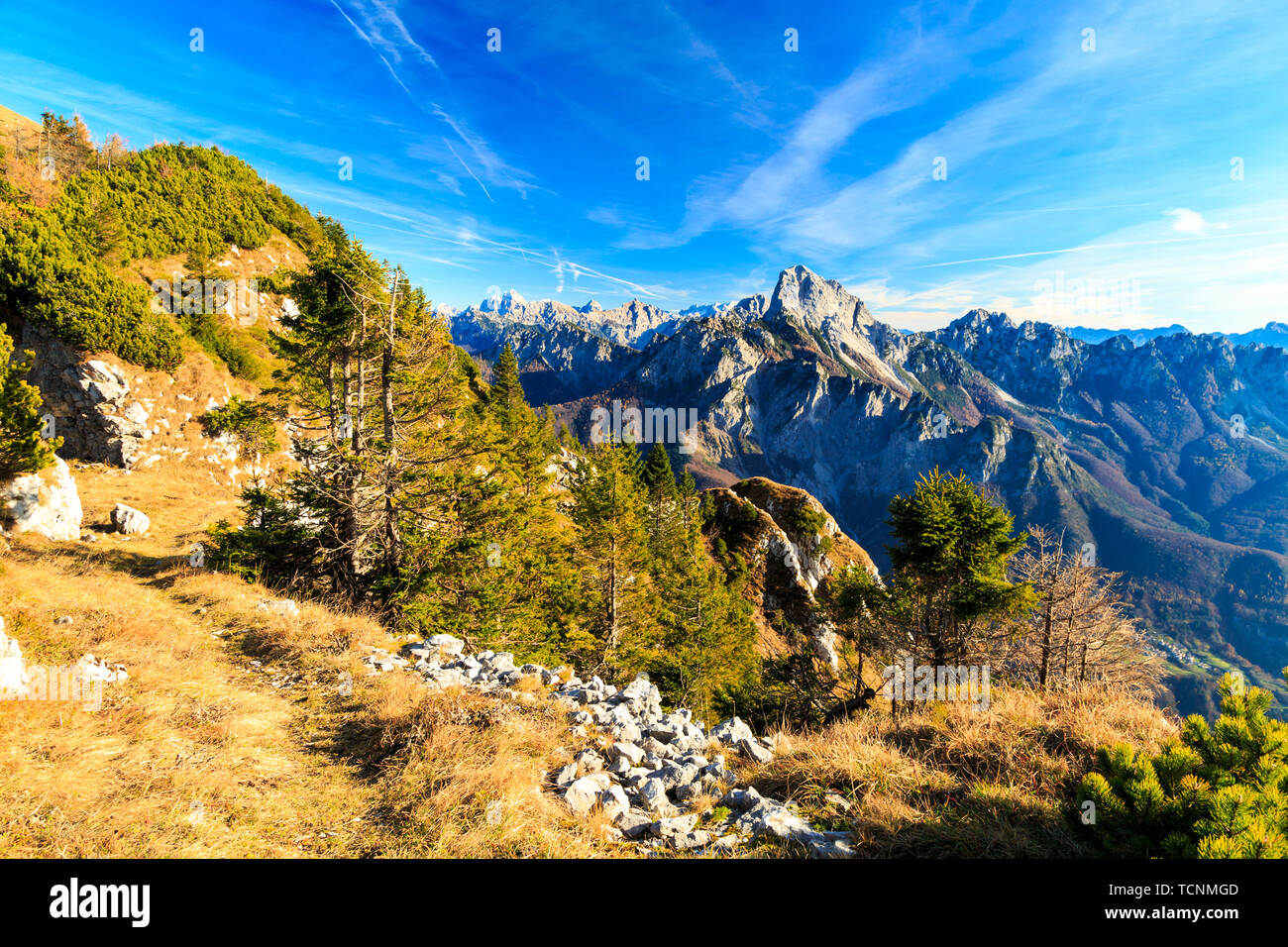 Sunny day in the carnic alps during a colorful autumn Stock Photo - Alamy