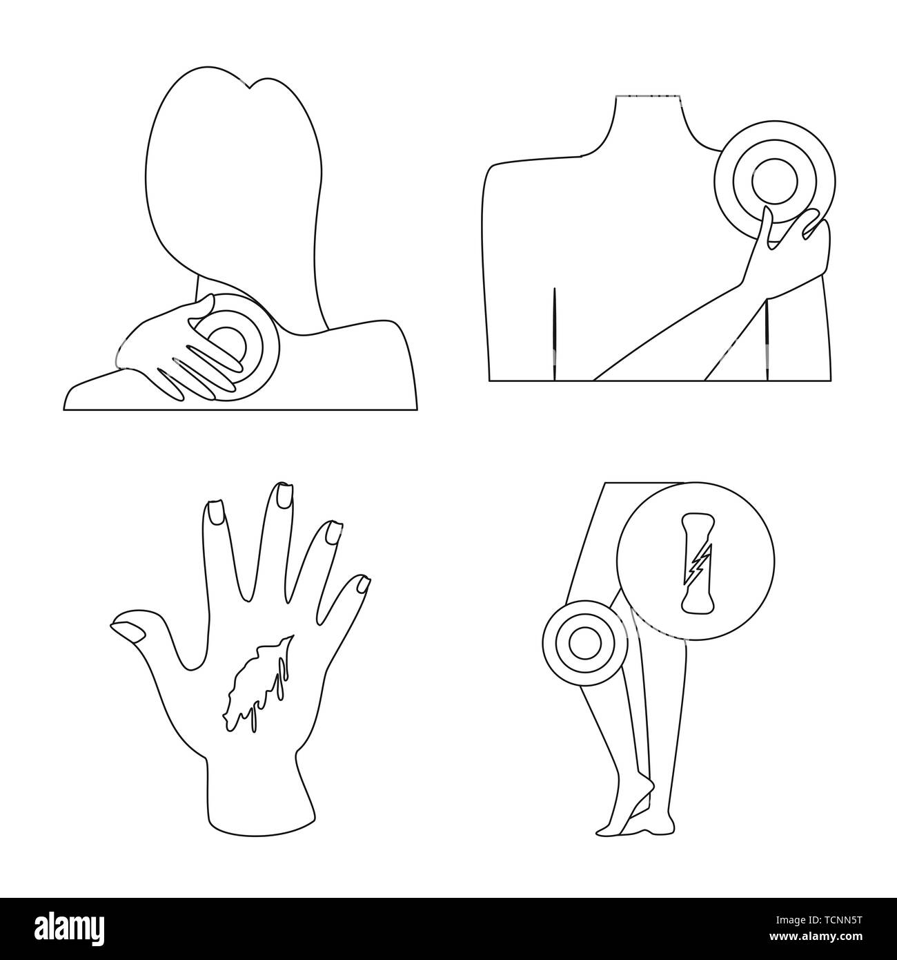 Isolated object of bone and inflammation sign. Set of bone and wound ...