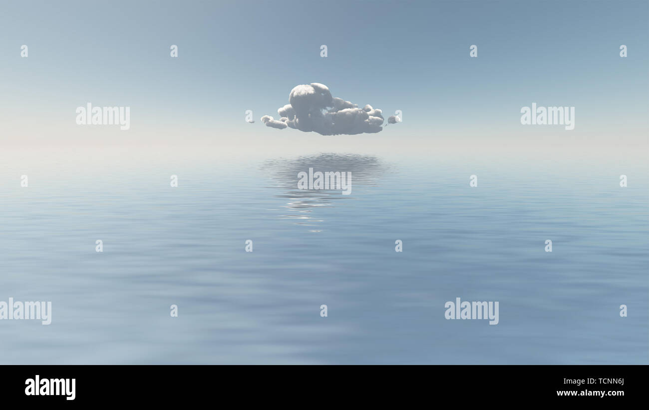 Surreal digital art. Lonely cloud above quiet water surface Stock Photo ...