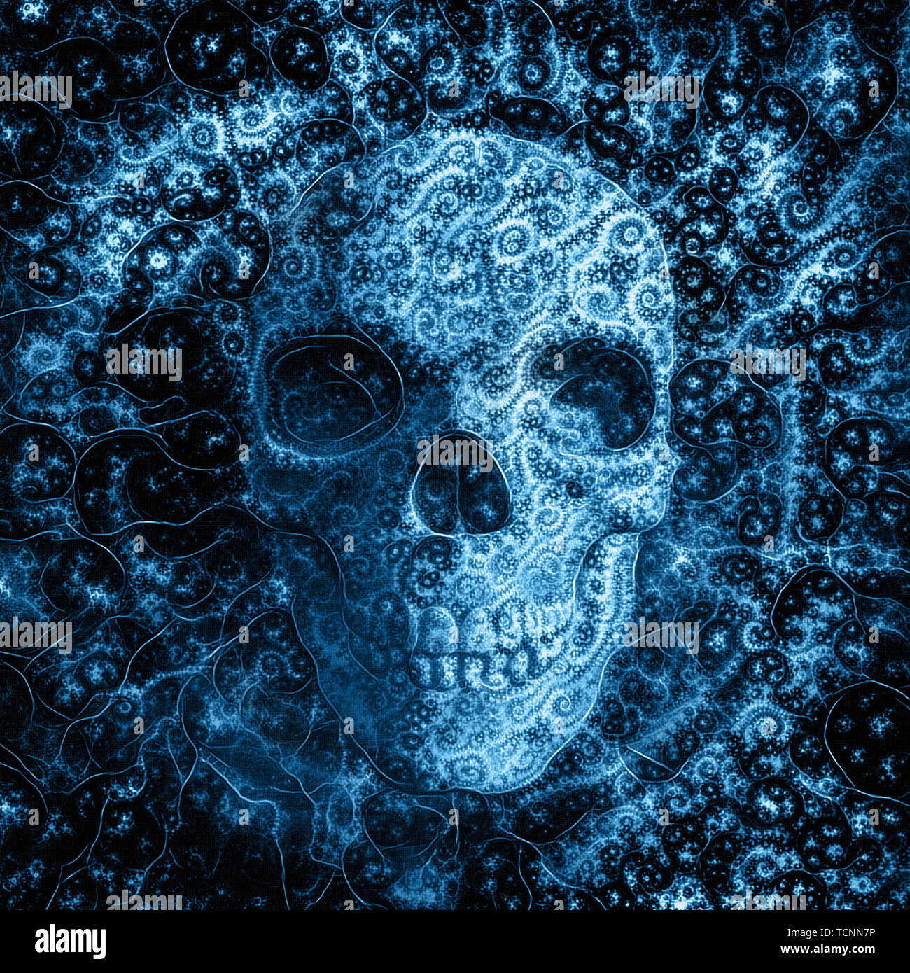 Skull with turquoise energy lights Stock Photo - Alamy