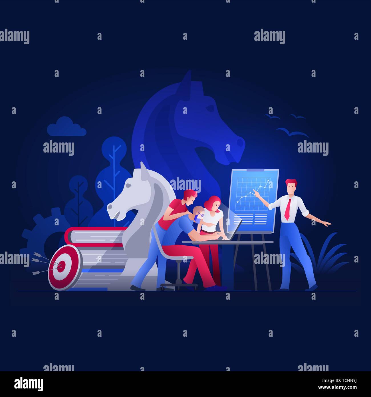 Vector illustration people are working on strategic planning, financial ...