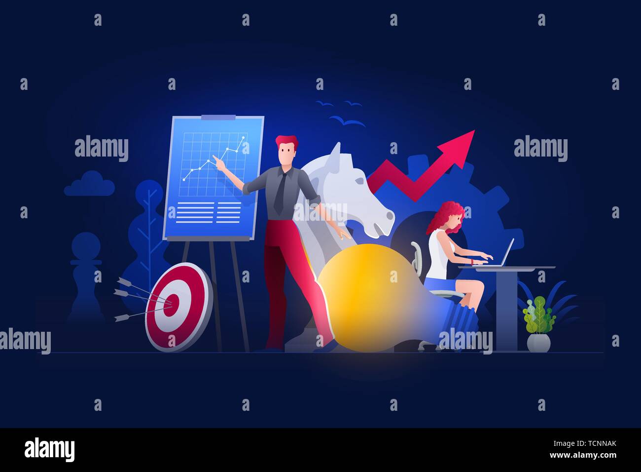 Vector illustration people are working on strategic planning, financial ...