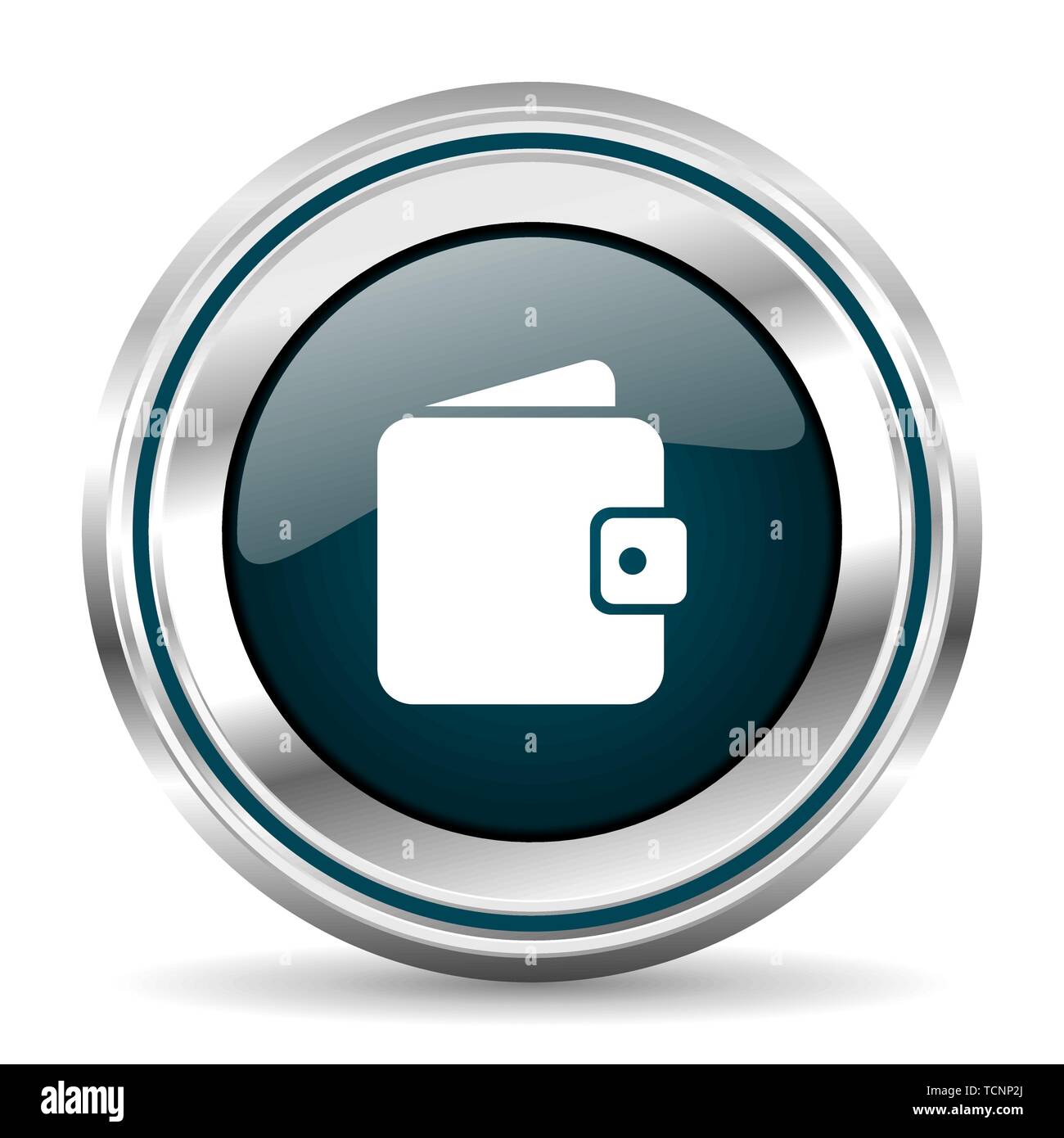 Purse, wallet vector icon. Chrome border round web button. Silver ...