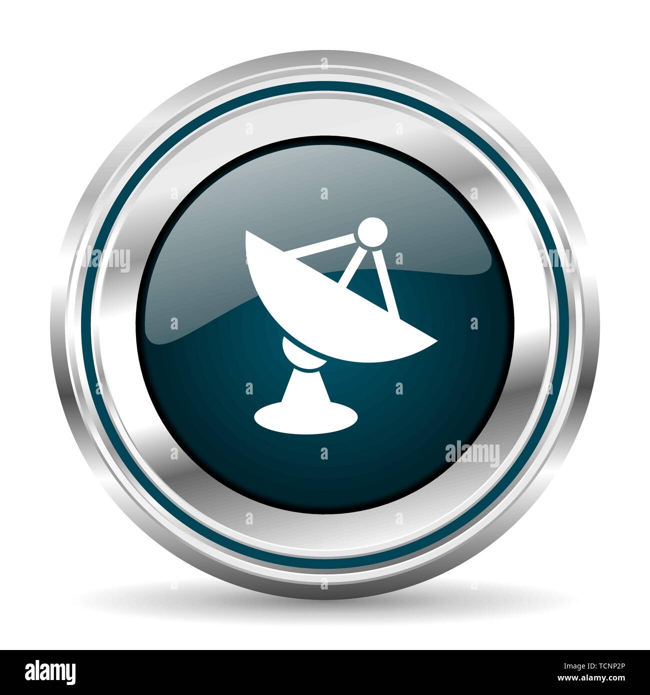 Antenna, satellite, dish, radar vector icon. Chrome border round web ...