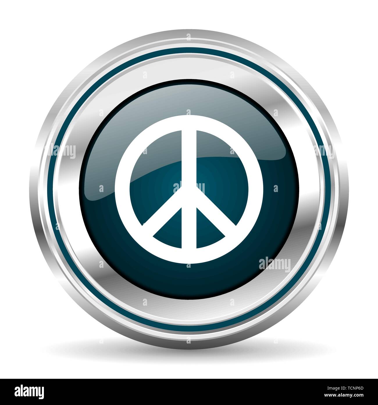 Peace vector icon. Chrome border round web button. Silver metallic ...