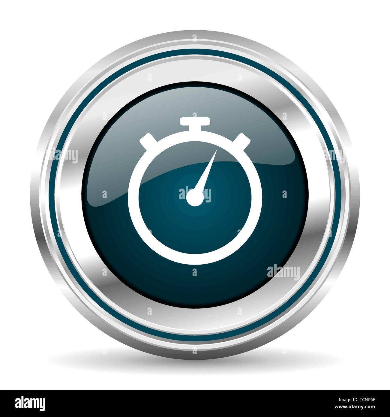 stopwatch vector icon. Chrome border round web button. Silver metallic ...