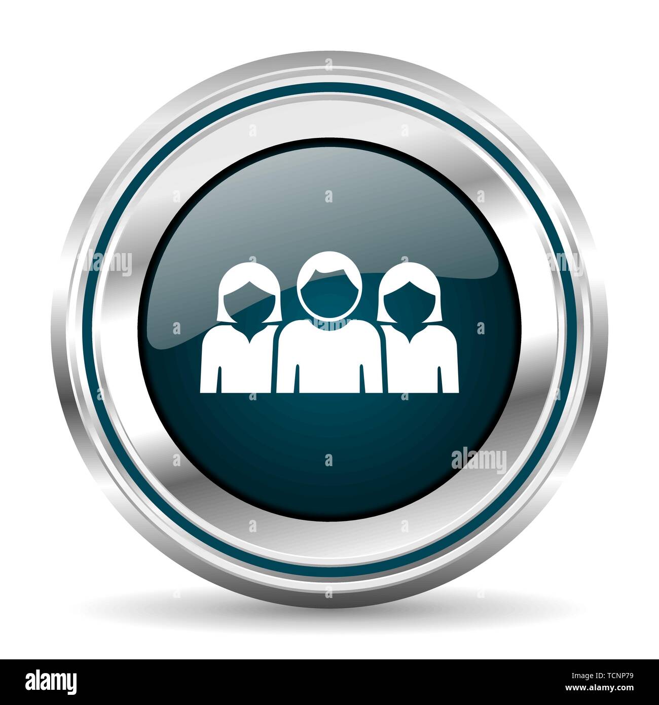 People vector icon. Chrome border round web button. Silver metallic ...