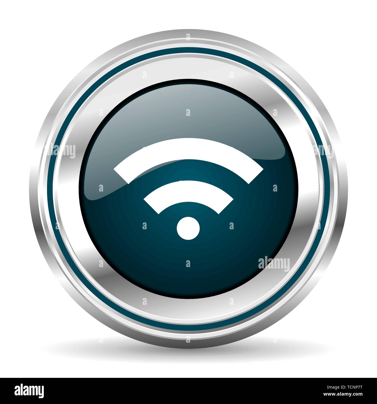 Wireless vector icon. Chrome border round web button. Silver metallic ...