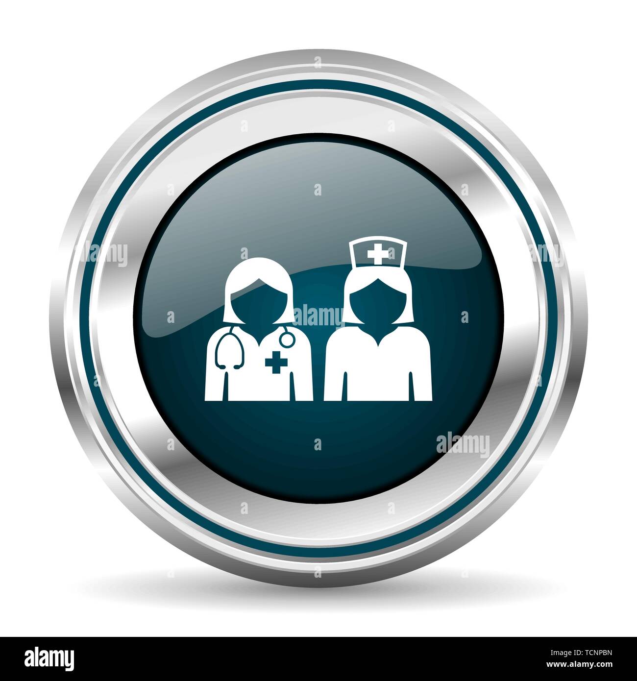 Doctor vector icon. Chrome border round web button. Silver metallic ...