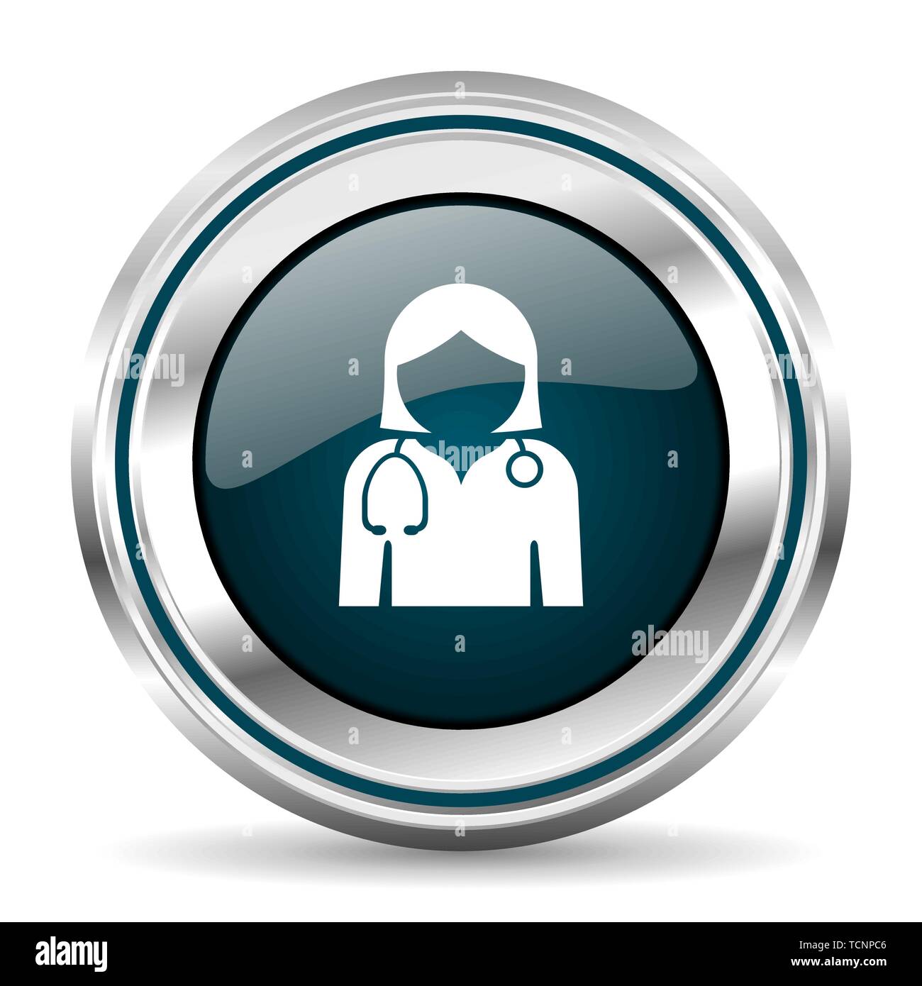 Doctor vector icon. Chrome border round web button. Silver metallic ...