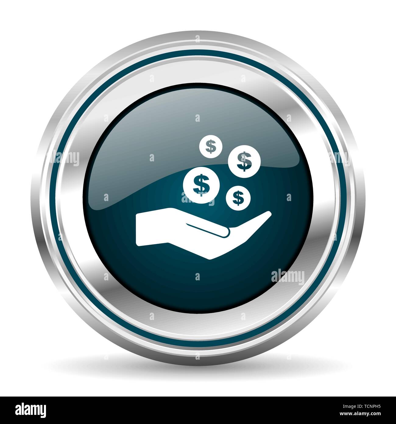 Money, cash vector icon. Chrome border round web button. Silver ...