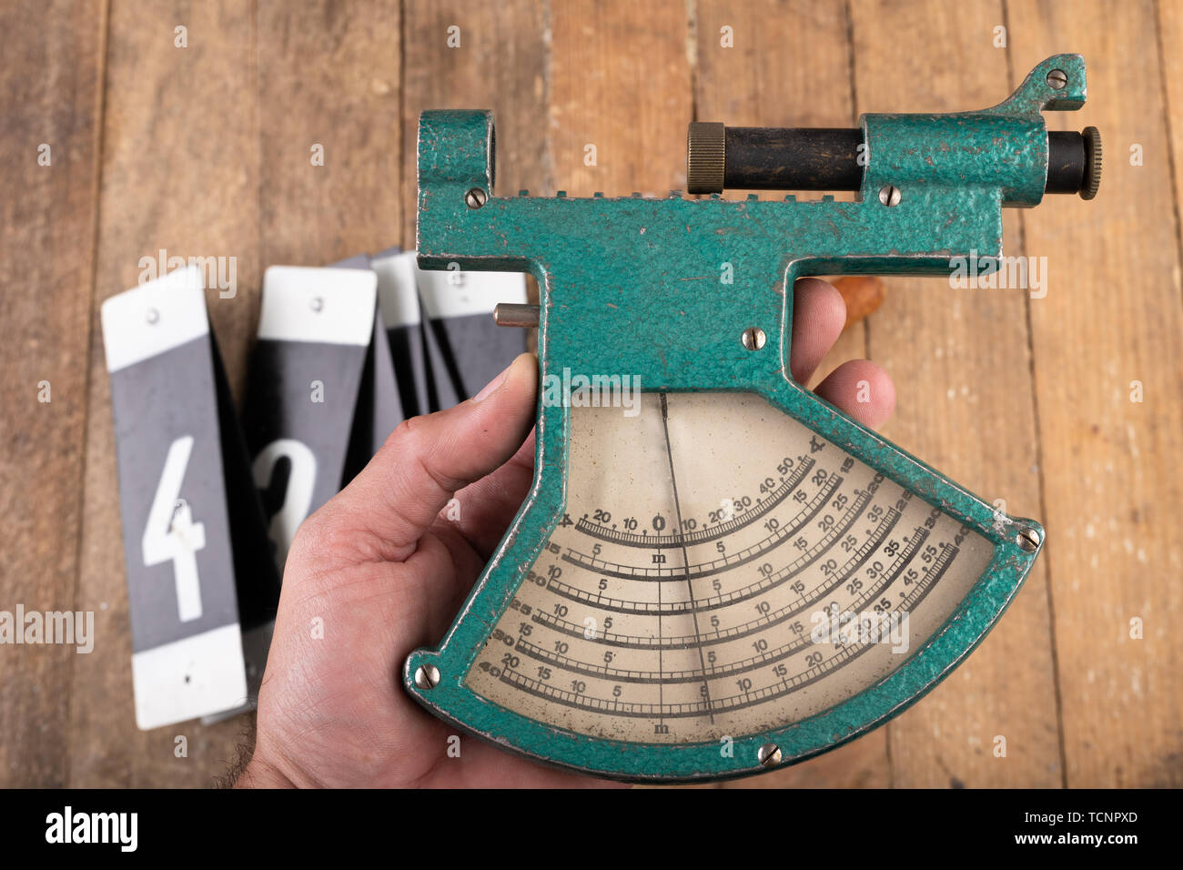 Old analog device for measuring the height of trees. A historic tool ...