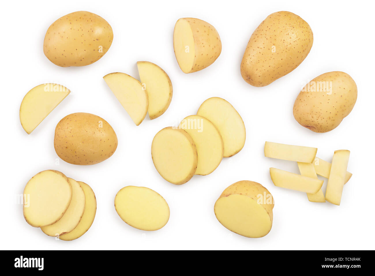 Young potato isolated on white background. Harvest new. Top view. Flat ...