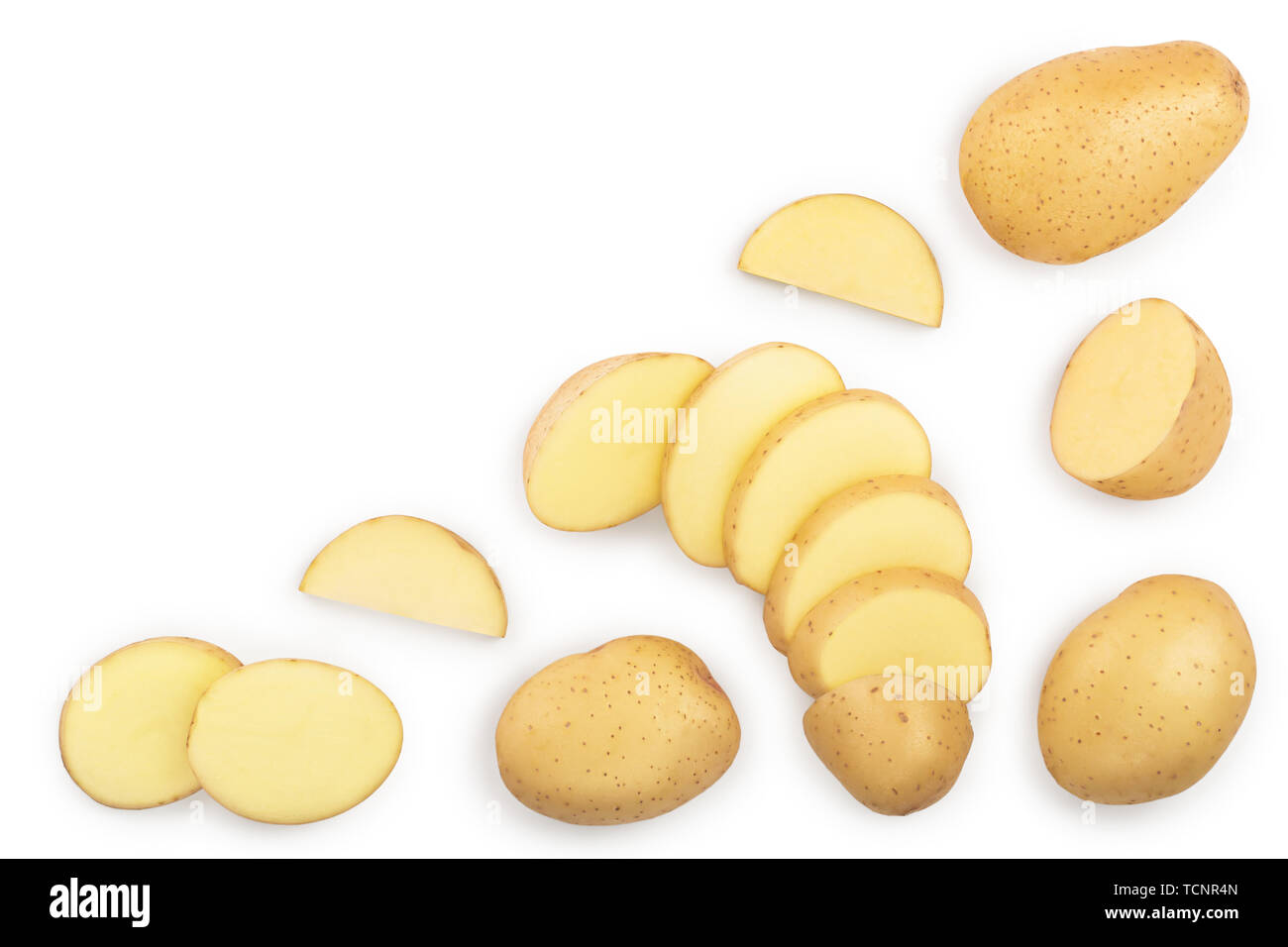 Young potato isolated on white background. Harvest new. Top view. Flat ...