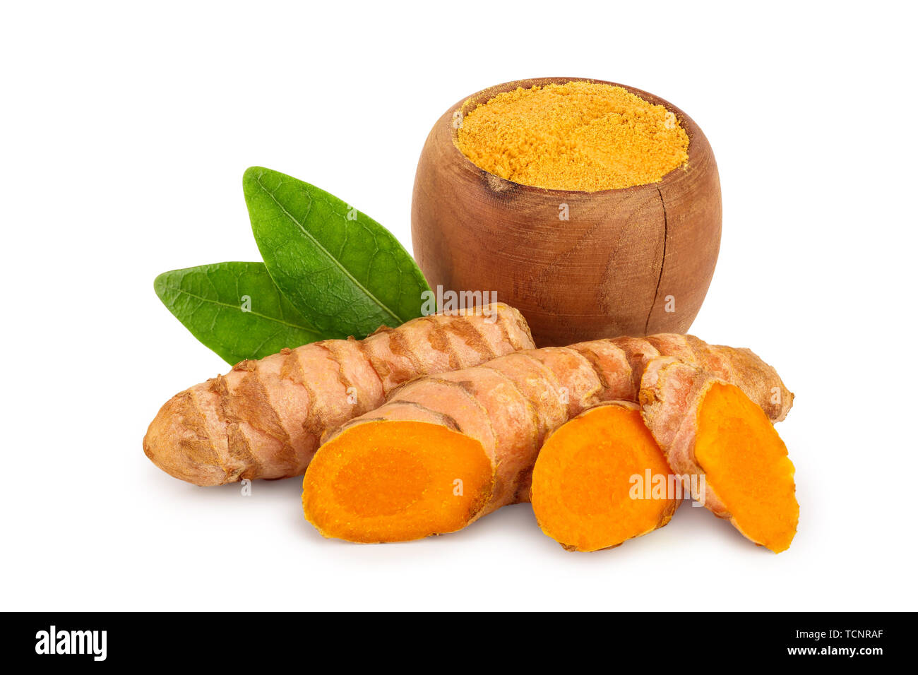 turmeric root and powder isolated on white background close up Stock ...