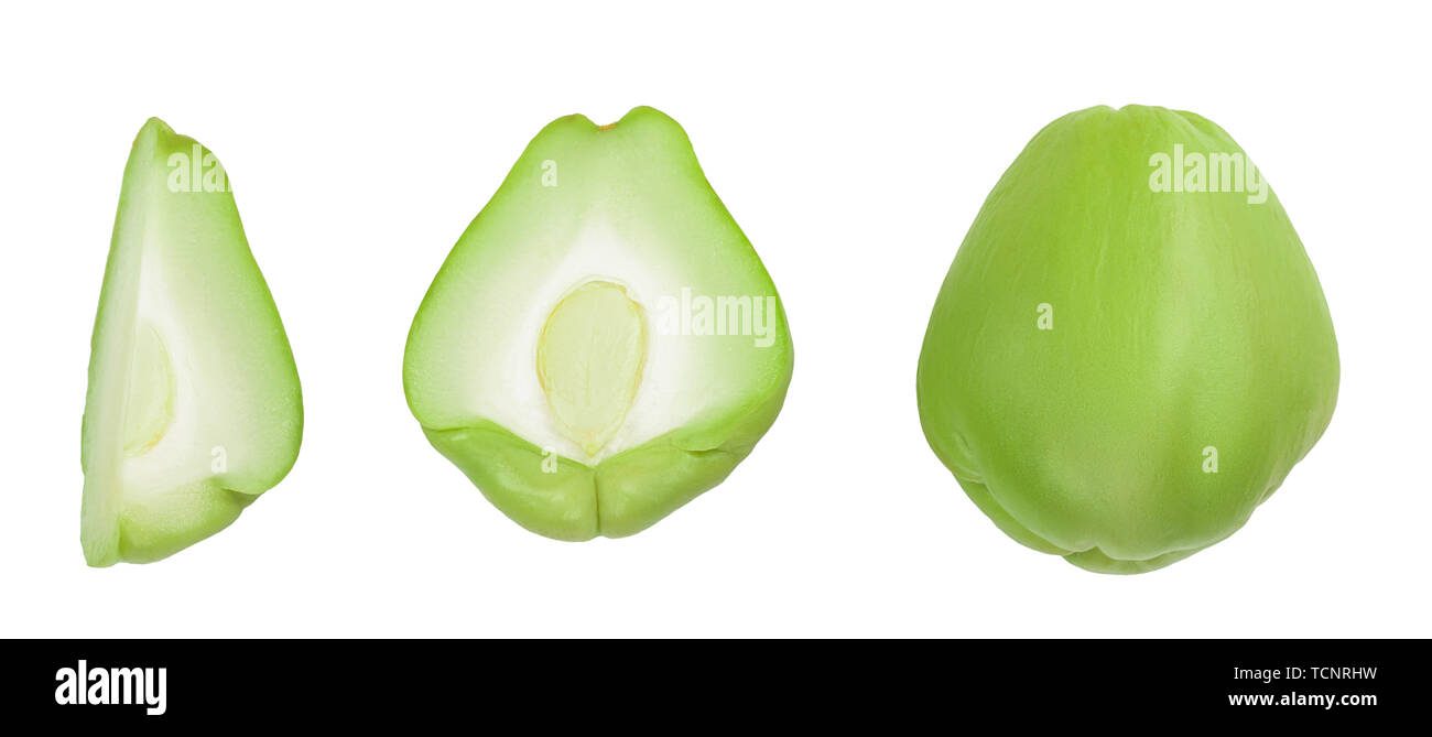 fresh Chayote vegetable isolated on white background. Top view. Flat ...
