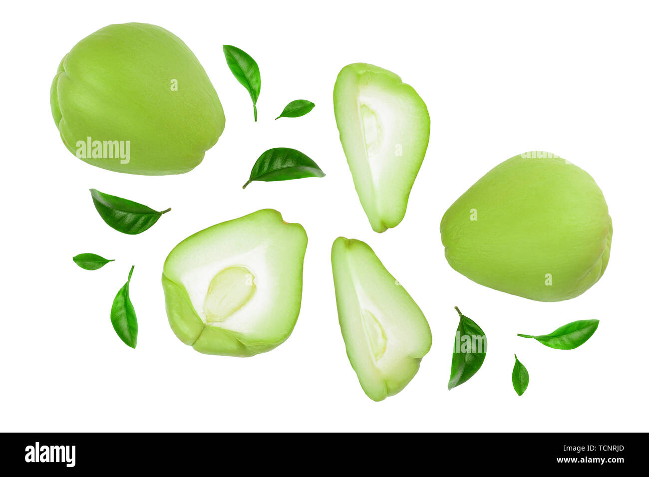 fresh Chayote vegetable isolated on white background. Top view. Flat ...