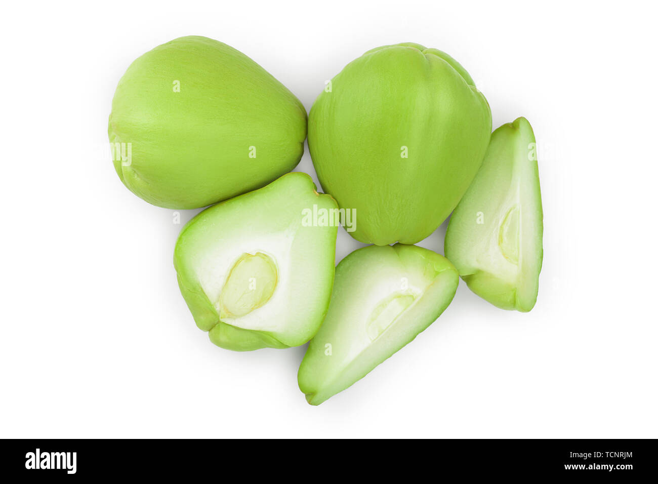 fresh Chayote vegetable isolated on white background. Top view. Flat ...