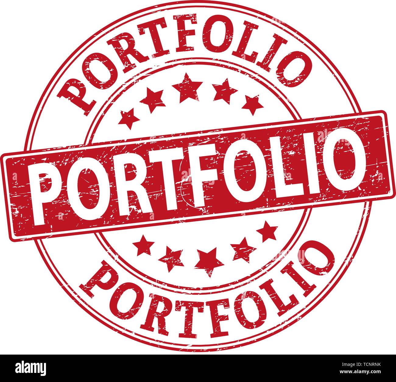 Grunge red portfolio word with star icon round rubber seal stamp on ...
