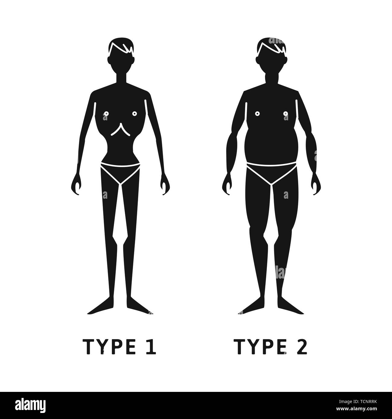 Vector design of men and obese sign. Set of men and slim stock symbol ...