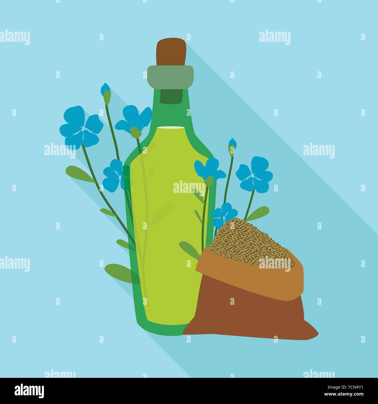Vector design of flaxseed and seeds sign. Set of flaxseed and liquid ...