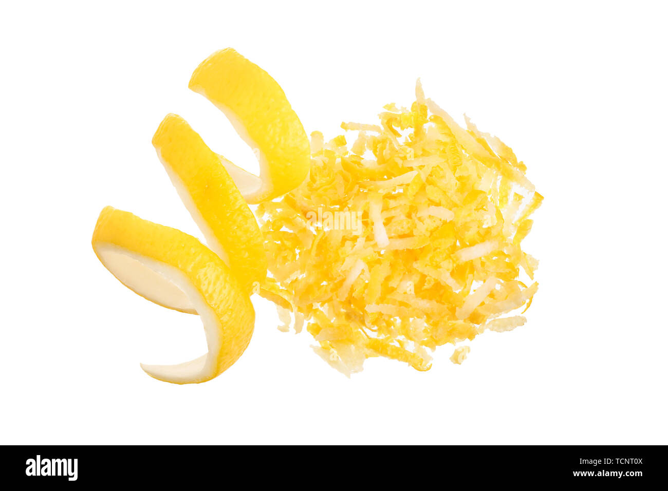 Lemon peel and zest isolated on white background. Healthy food Stock ...