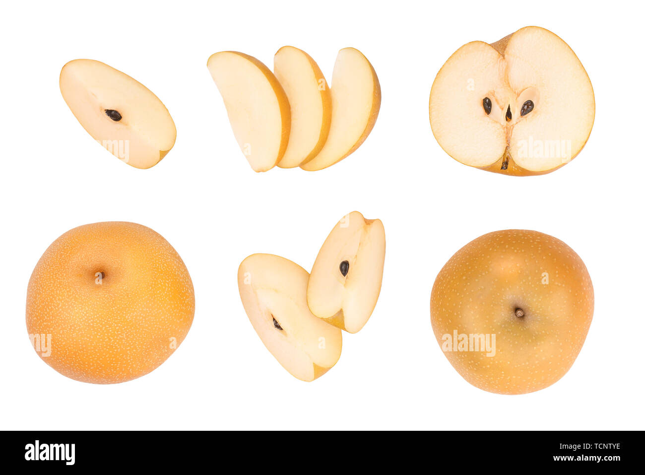 Fresh asian pear isolated on white background. Top view. Flat lay. Set ...